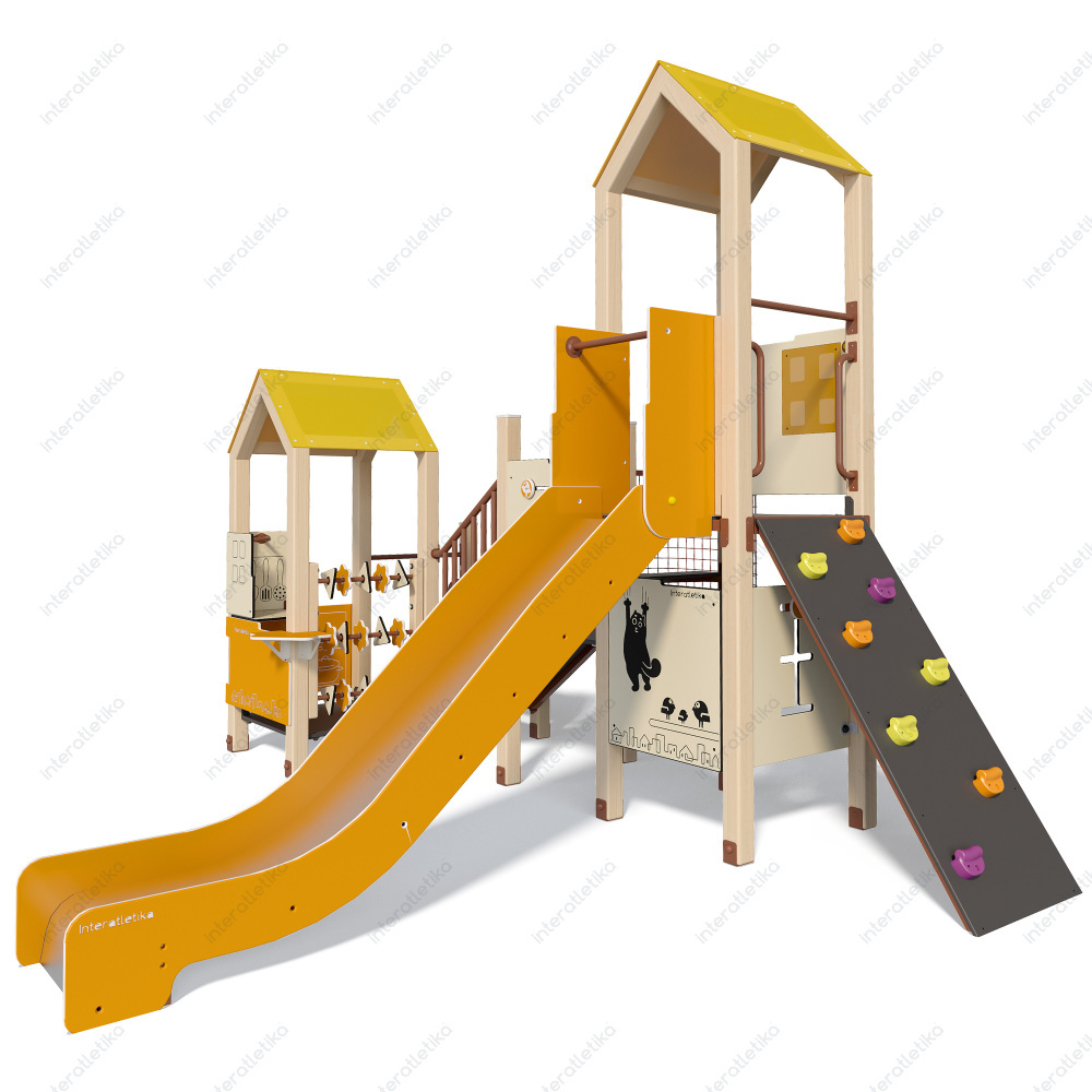 Orange playground complex for kids with slide, climbing wall and much ...